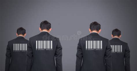 Clone Men In Group With Barcodes On Backs Stock Image Image Of Jacket Blank