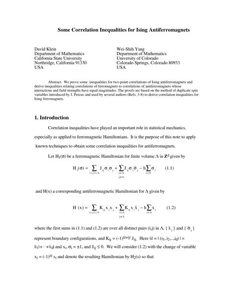 Pdf Some Correlation Inequalities For Ising Antiferromagnets