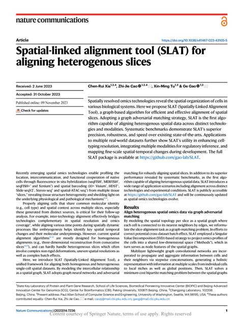 Pdf Spatial Linked Alignment Tool Slat For Aligning Heterogenous Slices