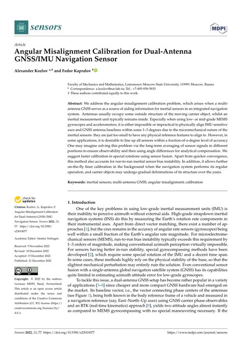 Pdf Angular Misalignment Calibration For Dual Antenna Gnssimu Navigation Sensor