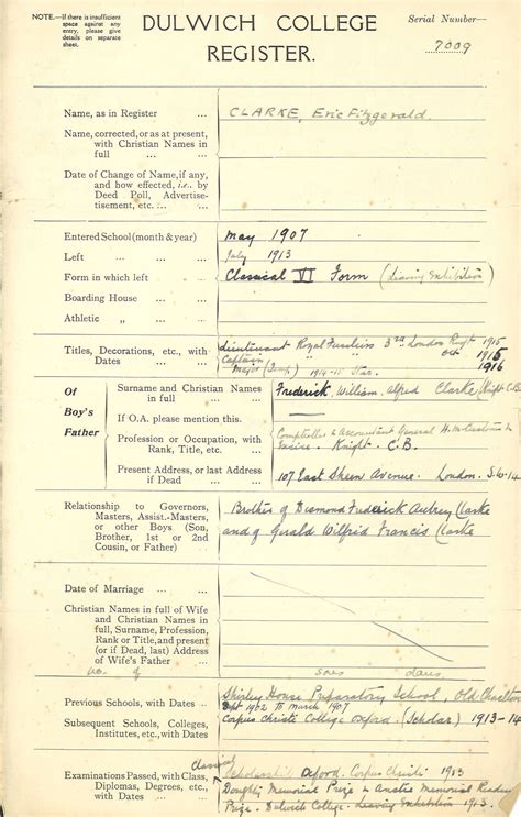 Clarke Ef Dulwich College 1914 18 Fallen Of The Great War