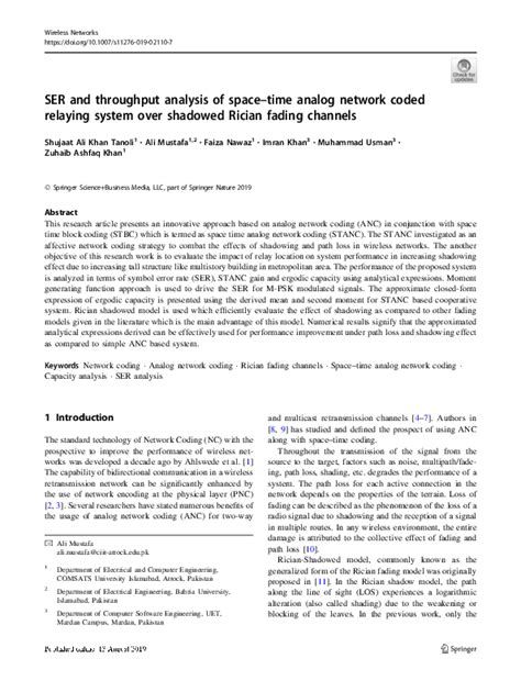 Pdf Ser And Throughput Analysis Of Spacetime Analog Network Coded Relaying System Over