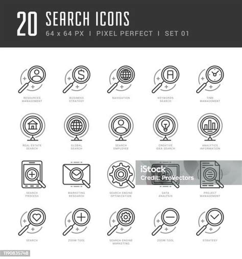 플랫 선 아이콘 설정 최신 유행 현대 얇은 선형 스트로크 벡터 아이콘 검색 엔진 개념 개발에 대한 스톡 벡터 아트 및 기타