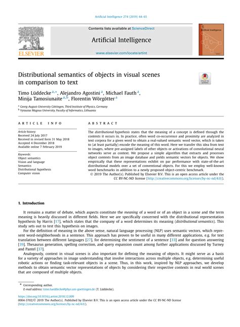 Pdf Distributional Semantics Of Objects In Visual Scenes In Comparison To Text