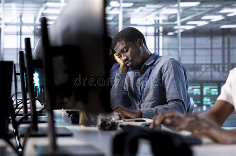 Bored Data Center Engineer Mindlessly Writing Code Stock Image Image Of Bored Application