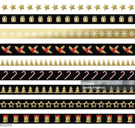 크리스마스 검정색과 금색 원활한 국경입니다 벡터와 시 종류 개체 그룹에 대한 스톡 벡터 아트 및 기타 이미지 개체 그룹 검은색 겨울 Istock