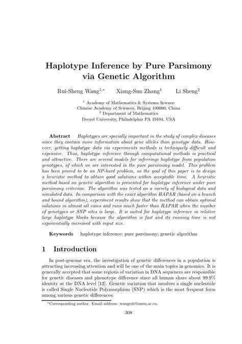 Pdf Haplotype Inference By Pure Parsimony Via Genetic Algorithm