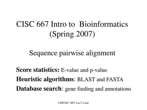 Ppt Cisc 667 Intro To Bioinformatics Spring 2007 Sequence Pairwise