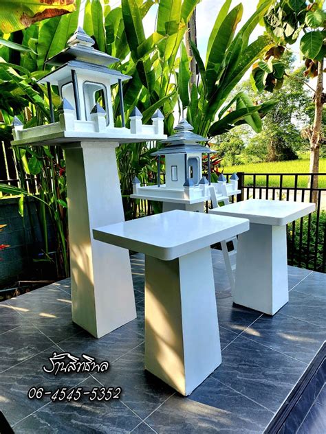 ชุดศาลพระภูมิและศาลตายายทรงโมเดิร์นพร้อมโต๊ะถวายสีขาวเทาเคลือบเงา ขอขอบคุณลูกค้าจากบ้านสันมะเค็ด