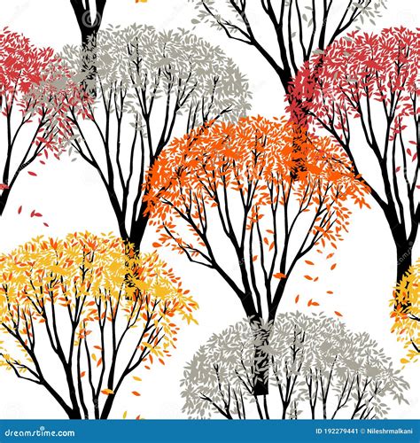 Seamless Tree Pattern With Falling Leaves Stock Illustration Illustration Of Element