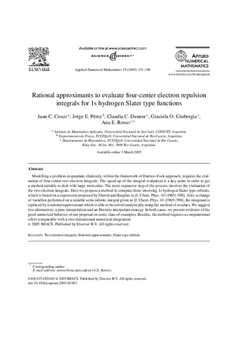 Pdf Rational Approximants To Evaluate Four Center Electron Repulsion