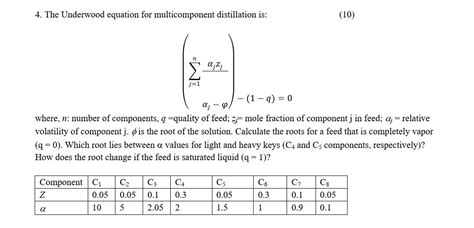 Solved 4 The Underwood Equation For Multicomponent