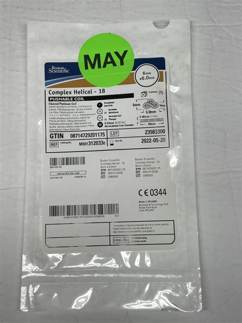 New Boston Scientific 312033 Complex Helical 18 Pushable Fibered Platinum Coil 6mm X 6 0mm