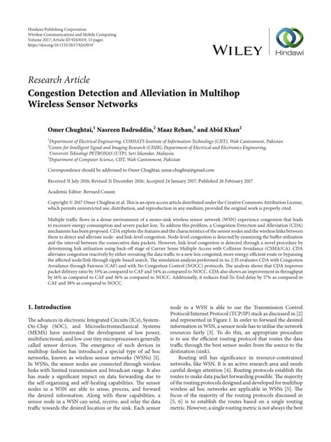 pdf congestion detection and alleviation in multihop wireless sensor networks