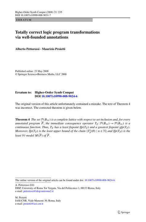 Pdf Totally Correct Logic Program Transformations Via Well Founded Annotations