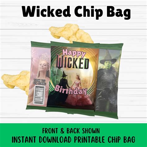Wicked Chip Bag Printable Wicked Birthday Party Chip Bag Label Girly Girl Tutus