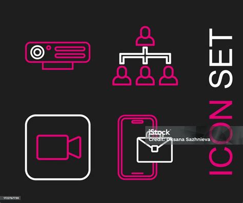 라인 프리랜서 카메라 계층 구조 조직도 및 웹 카메라 아이콘을 설정합니다 벡터 Brand Name Online Messaging