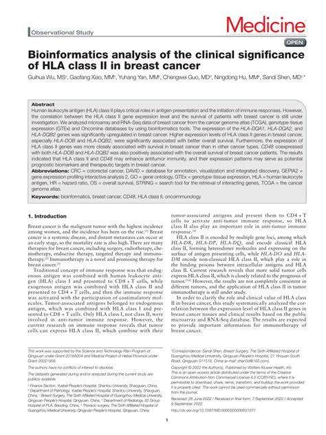 Pdf Bioinformatics Analysis Of The Clinical Significance Of Hla Class Ii In Breast Cancer