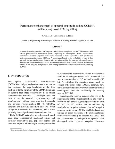 Pdf Performance Enhancement Of Spectral‐amplitude Coding Ocdma System
