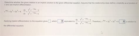solved determine whether the given relation is an implicit