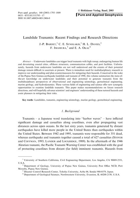Pdf Landslide Tsunamis Recent Findings And Research Directions