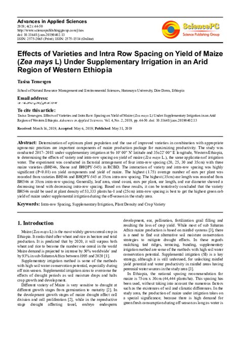 Pdf Effects Of Varieties And Intra Row Spacing On Yield Of Maize Zea