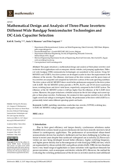Pdf Mathematical Design And Analysis Of Three Phase Inverters