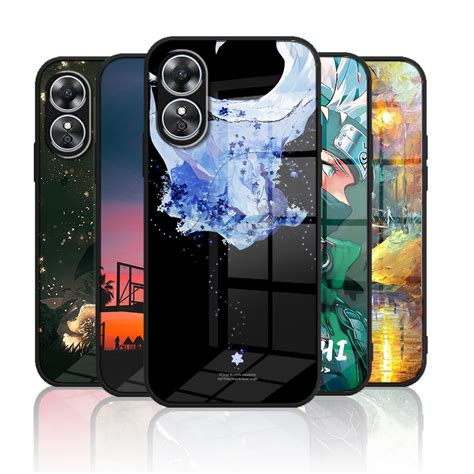Glass Casing Oppo A17 A17k Tempered Glass Case Hard Back Cover Soft