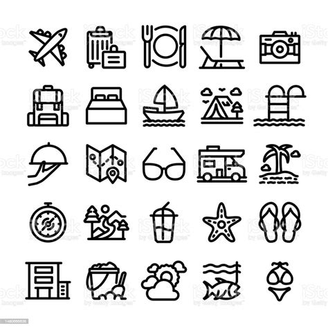 여행과 휴일의 벡터 일러스트 레이 션 그래픽입니다 편집 가능한 획 크기 간단한 격리 아이콘입니다 기호 기호 요소 아이콘 세트 0명에 대한 스톡 벡터 아트 및 기타 이미지