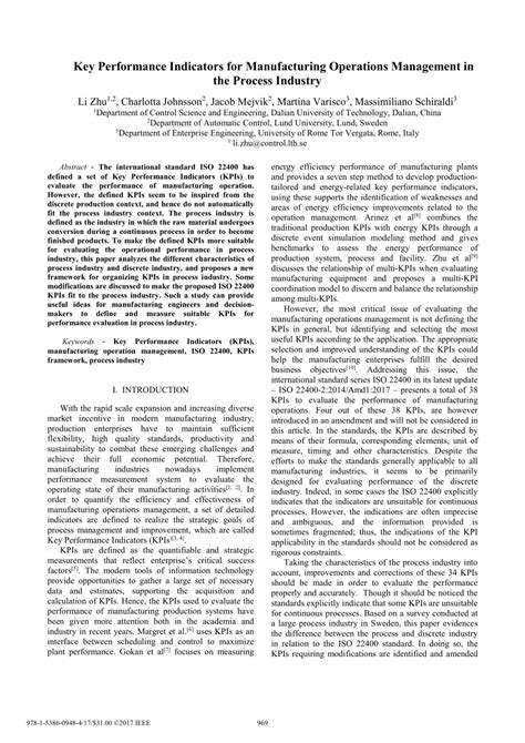 Pdf Key Performance Indicators For Manufacturing Operations