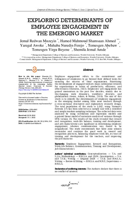 Pdf Exploring Determinants Of Employee Engagement In The Emerging Market