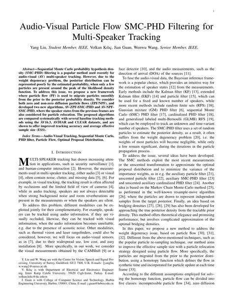 Pdf Audio Visual Particle Flow Smc Phd Filtering For Multi Speaker Tracking