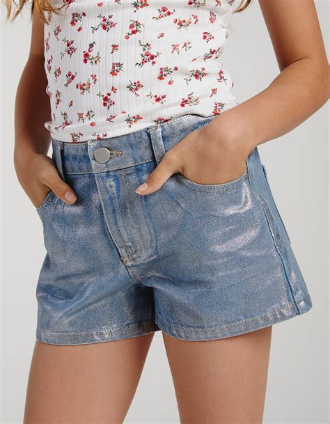 Rsq Girls Metallic Coated Denim Shorts Blue Combo Tillys