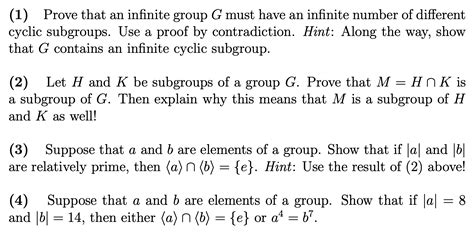 solved 1 prove that an infinite group g must have an