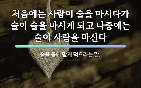 속담 처음에는 사람이 술을 마시다가 술이 술을 마시게 되고 나중에는 술이 사람을 마신다