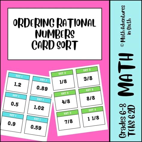 Ordering Rational Numbers Card Sort By Math Adventures In Sixth Tpt