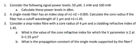 Solved Consider The Following Signal Power Levels 50 μw 1
