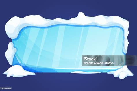 얼음 버튼 눈이 있는 얼어붙은 프레임 흰색 배경에 분리된 만화 스타일의 레벨 메뉴 유리 반짝이는 패널 게임 Ui 요소 벡터 그림