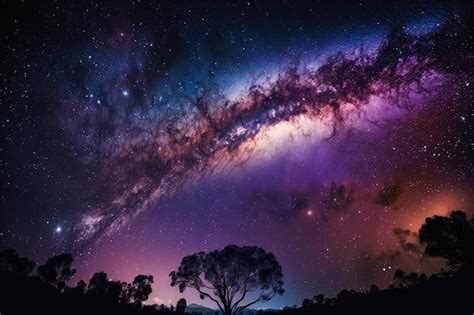 Premium Photo Panorama Purple And Blue Night Sky Milky Way And Star