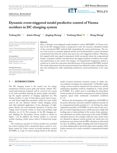 PDF Dynamic Eventtriggered Model Predictive Control Of Vienna Rectifiers In DC Charging System