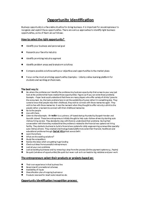 Opportunity Identification Opportunity Identification Business Opportunity Is A Favorable