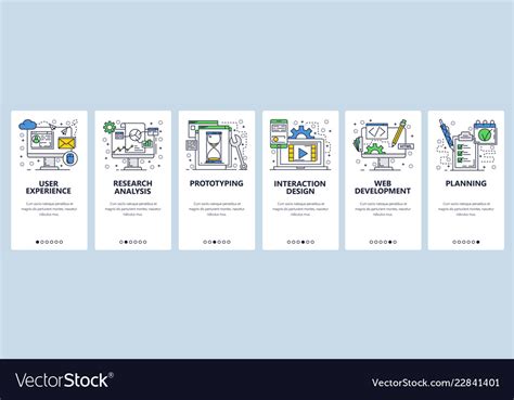 Web Site Linear Art Onboarding Screens Royalty Free Vector