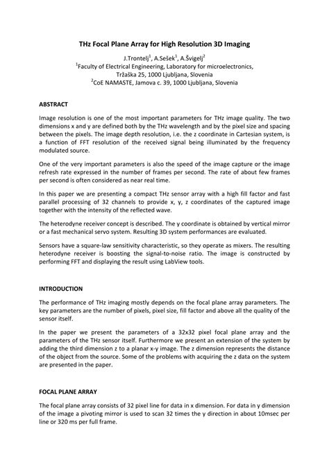 Pdf Thz Focal Plane Array For High Resolution 3d Imaging