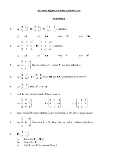 Advanced Applied Higher Mathematics Worksheets X11 Unit 1 Summary Notes Teaching Resources