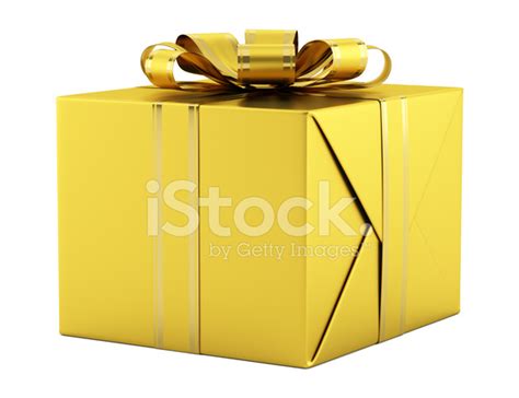 흰색 배경에 고립 된 황금 리본을 가진 노란색 선물 상자 스톡 사진 Freeimages