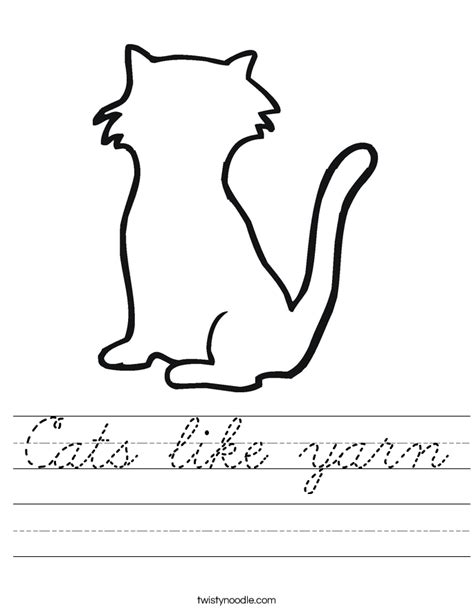 Cats Like Yarn Worksheet Cursive Twisty Noodle