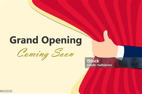 빨간 커튼을 손으로 펼치고 있다 빨간 커튼이 있는 그랜드 오프닝 컨셉 배경 개념에 대한 스톡 벡터 아트 및 기타 이미지 개념 개념과 주제 개회식 Istock