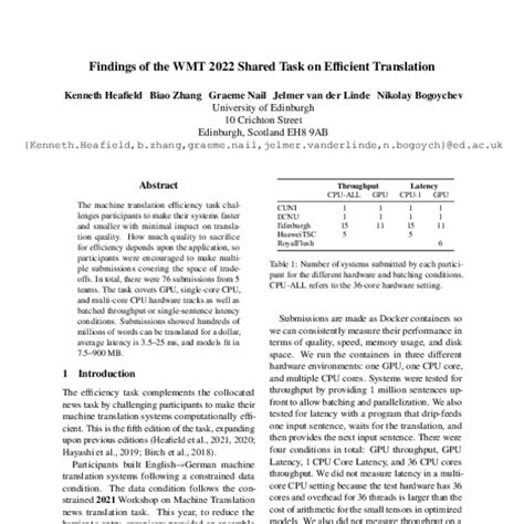 Findings Of The Wmt 2022 Shared Task On Efficient Translation Acl