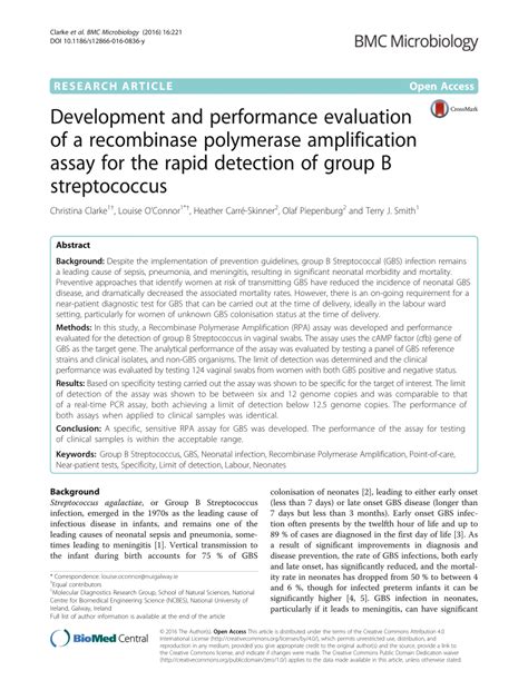 Pdf Development And Performance Evaluation Of A Recombinase Polymerase Amplification Assay For