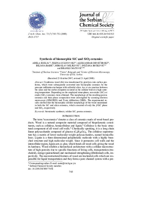 Pdf Synthesis Of Biomorphic Sic And Sio2 Ceramics Miroslav